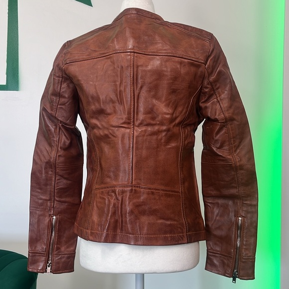 Jackets & Coats | Maude Women Cognac Textured Leather Biker Jacket G922 ...